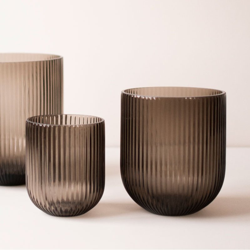 Vaser og Lanterner i Glas med Riller 3 størrelser