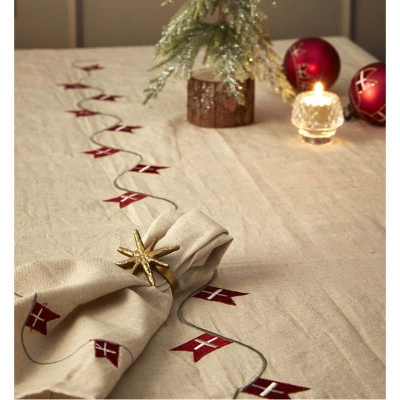 Smuk Borddug i Hør og Bomuld med Dannebrogsflag kun 495,-